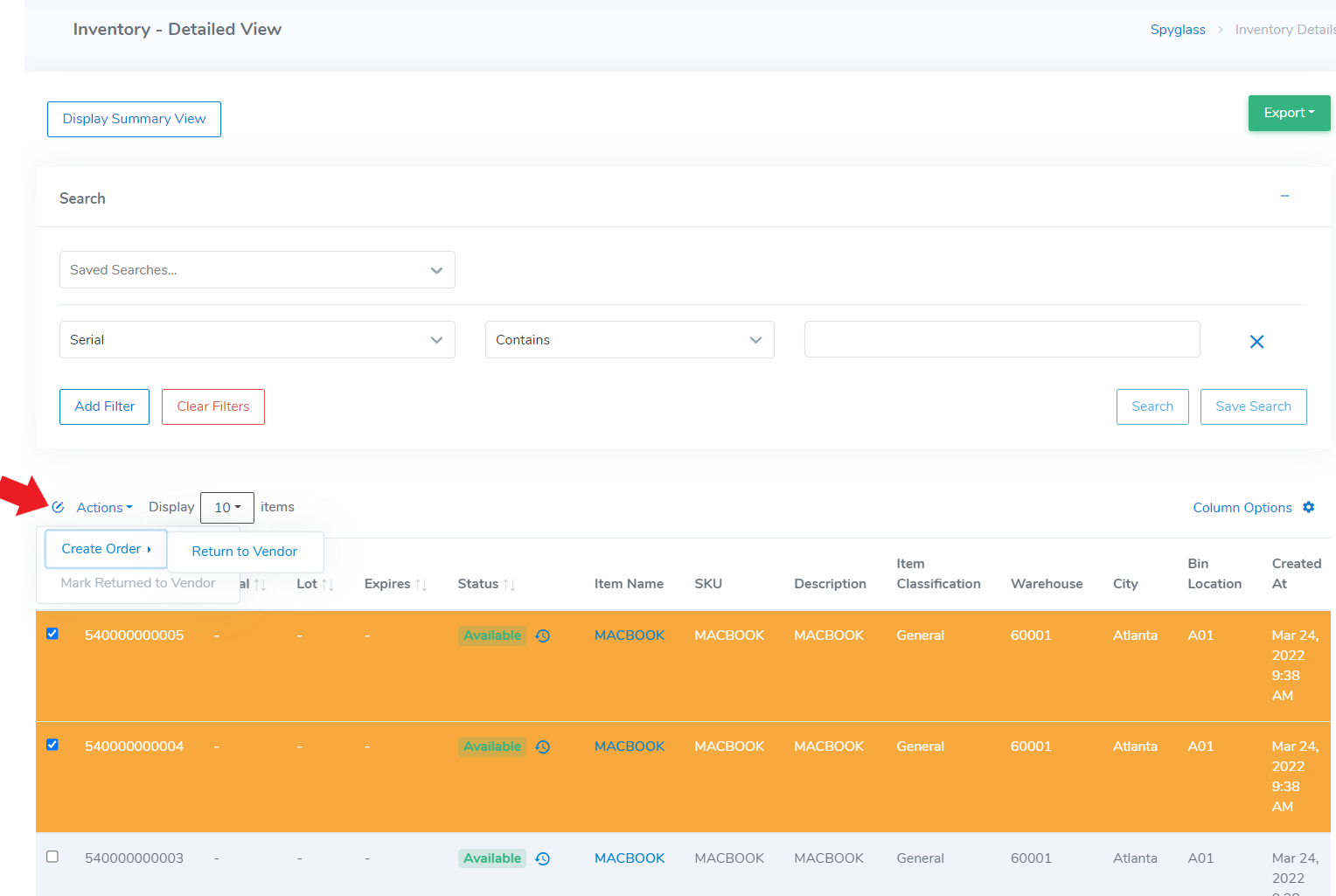 Return to Vendor Order – WA Help Center