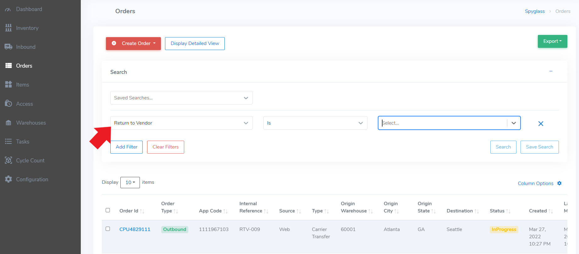 Return to Vendor Order – WA Help Center